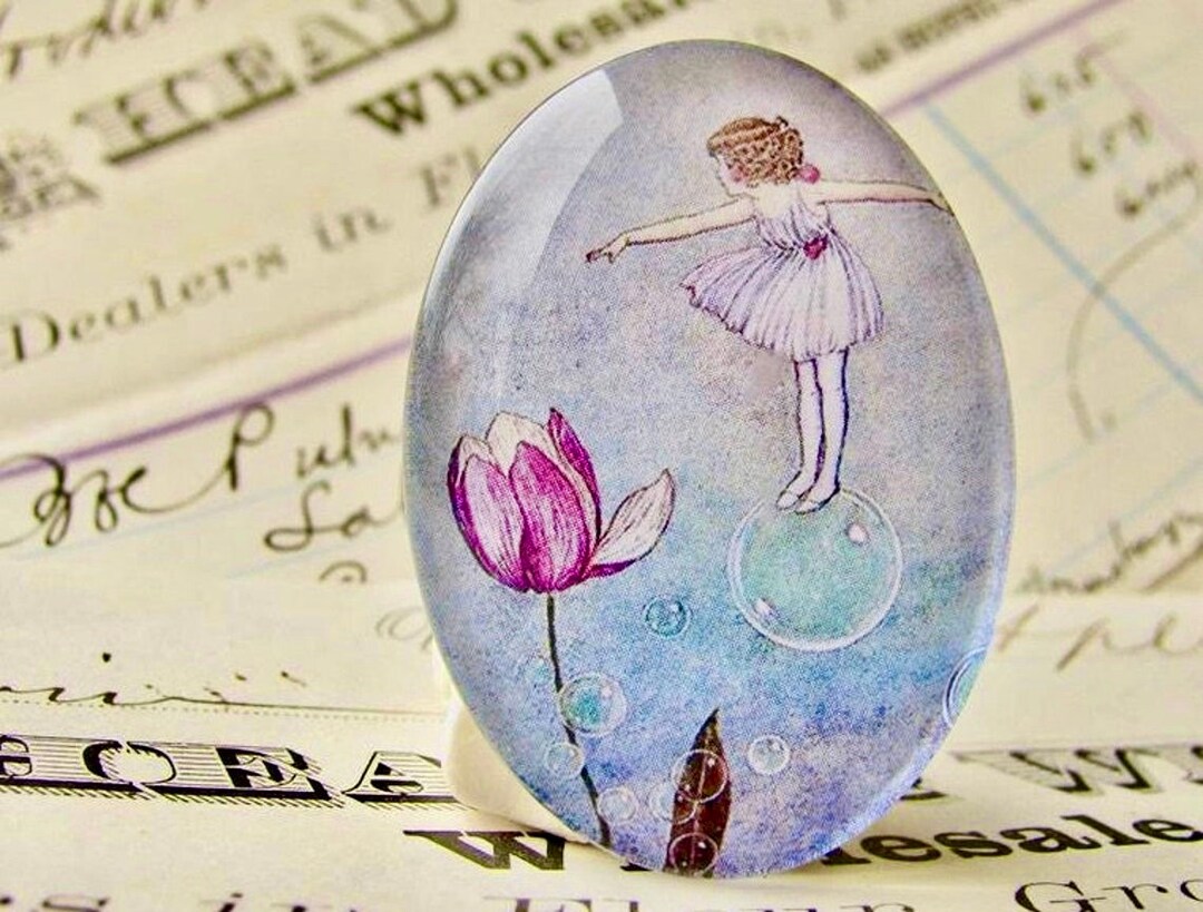 Bubble Fairy, 40x30mm Handmade Glass Oval Cabochon, Children's Book ...
