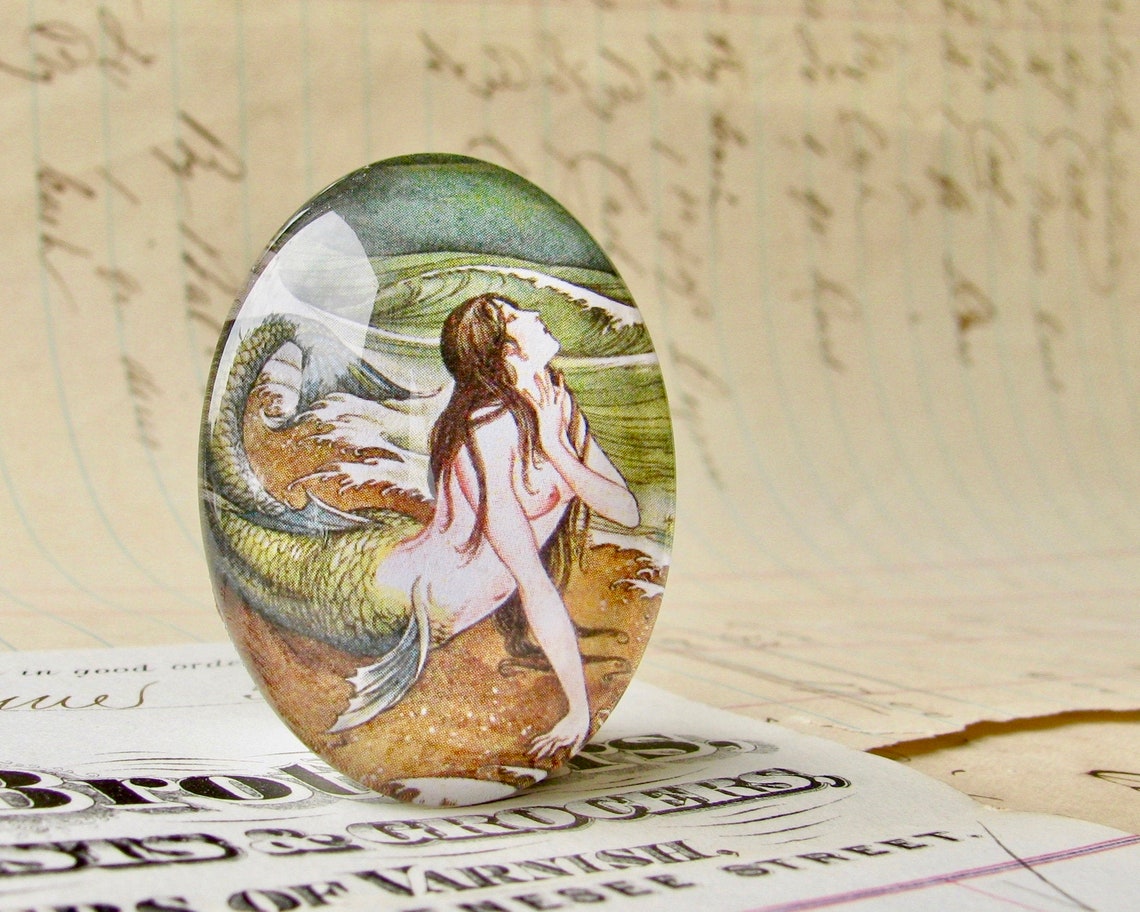 Japanese Mermaid Vintage Illustration 25x18mm or 40x30mm - Etsy