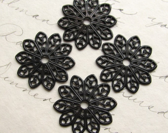 19mm Sunburst Round Flat Filigree Antiqued Black Brass 4 Small ...