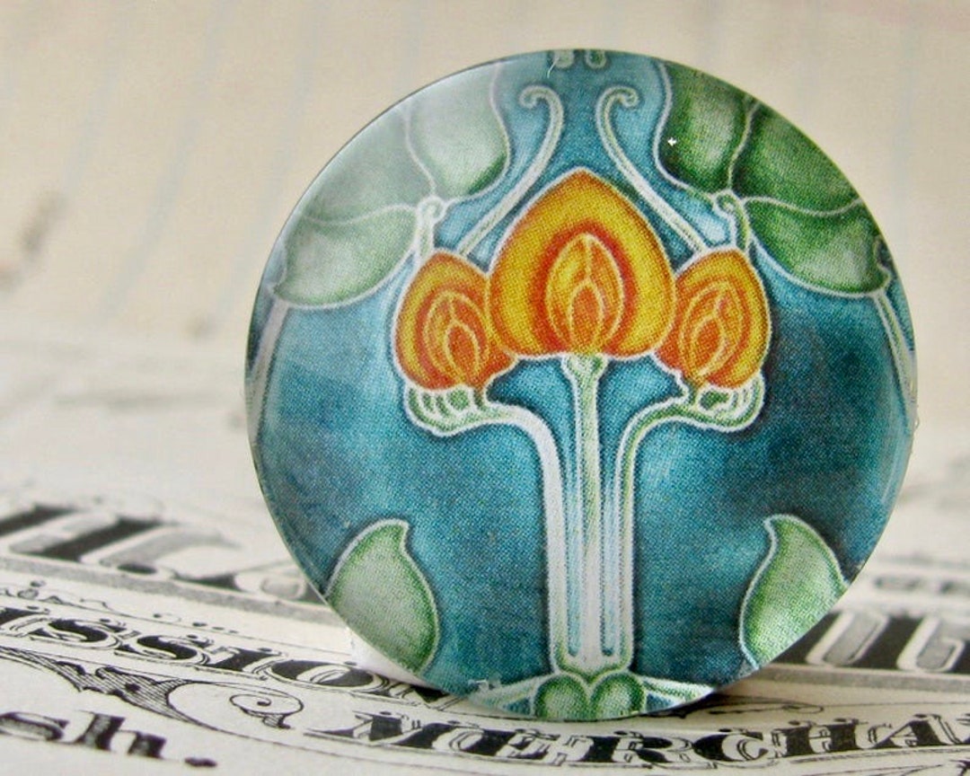 Art Nouveau Ceramic Tile Image Under Glass, 25mm Round Cabochon ...