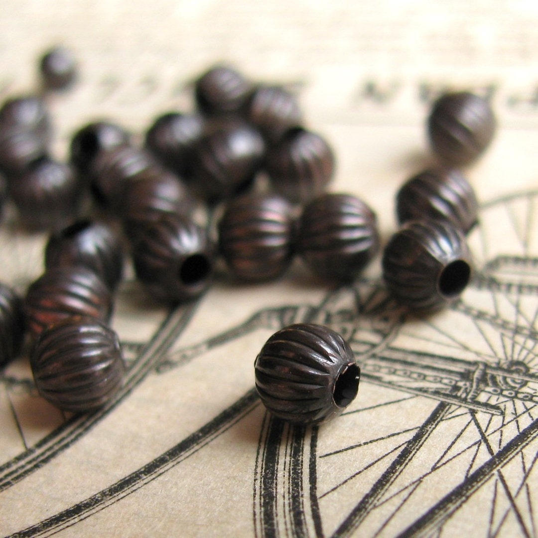 4mm Black Bead Textured Bead Antiqued Brass 50 Beads Aged - Etsy