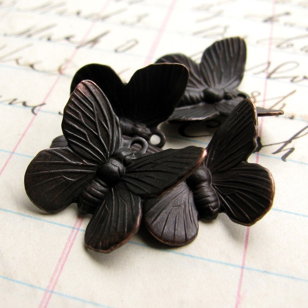 Black Butterfly Charms, Black Antiqued Brass (4 Charms) Oxidized Patina ...