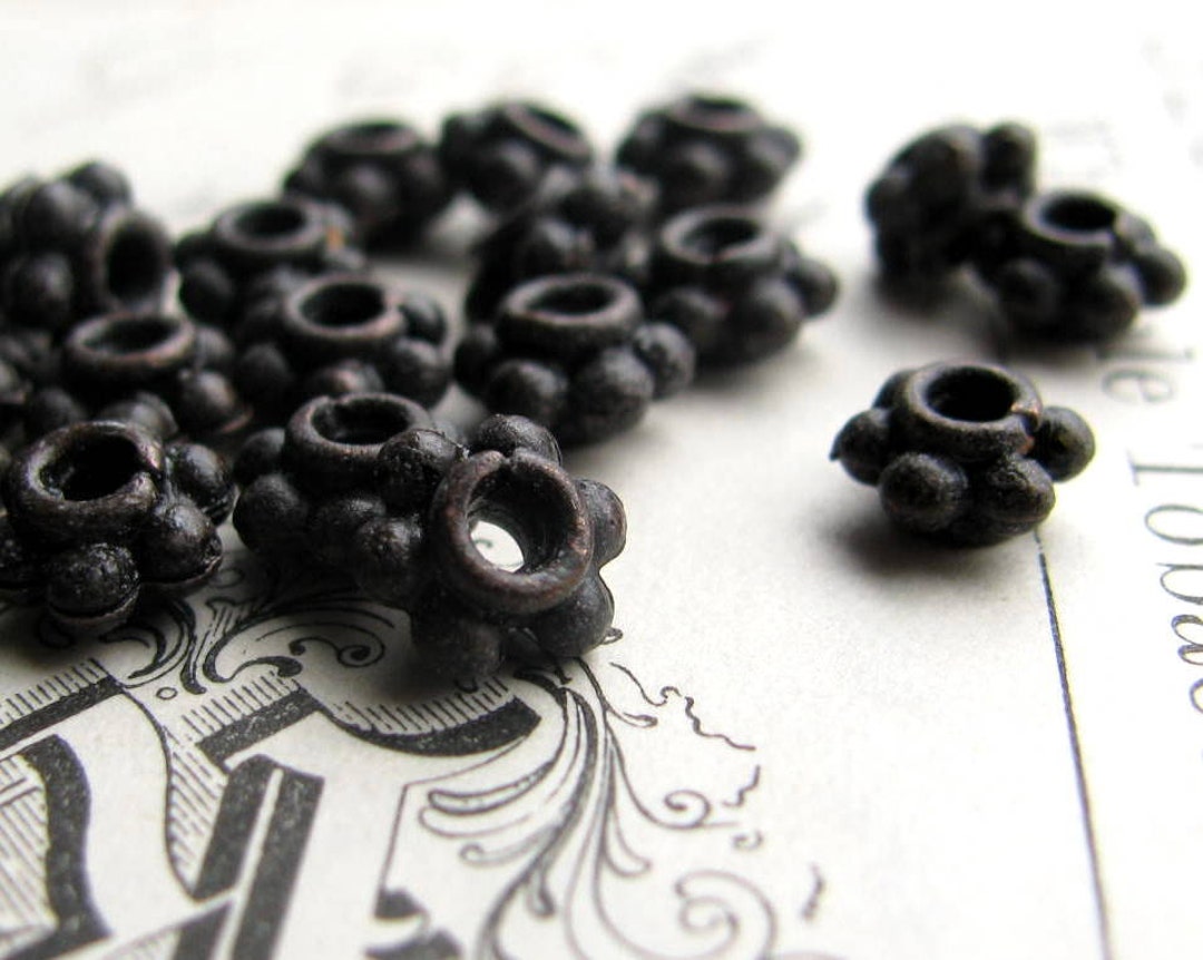 6mm Black Daisy Spacers, Antiqued Patina Pewter (20 Spacers) Rustic ...