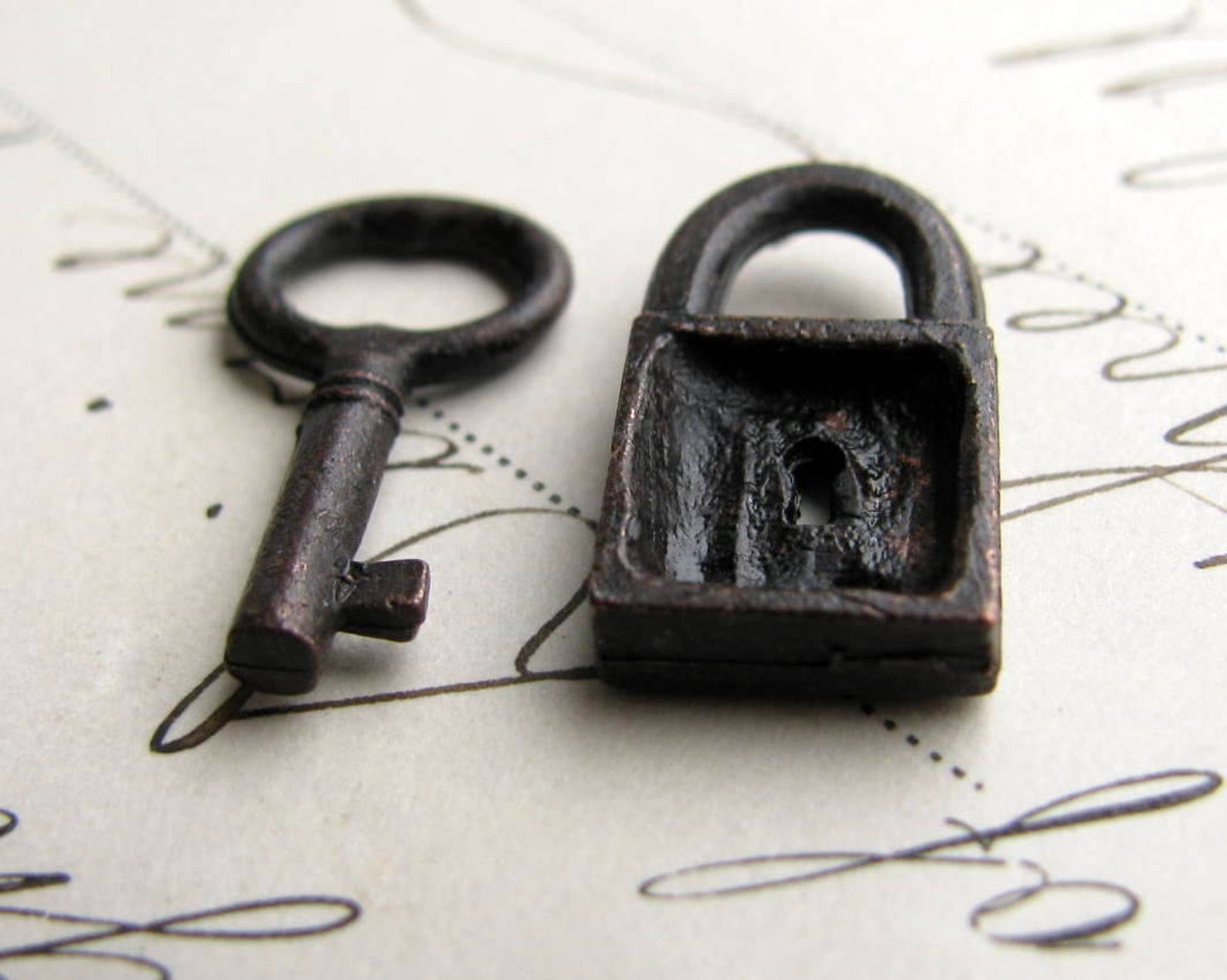 Small, Rustic Weathered Jewelry Box Lock and Key Charm Sets, Aged Black ...