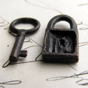 Small, Rustic Weathered Jewelry Box Lock and Key Charm Sets, Aged Black ...