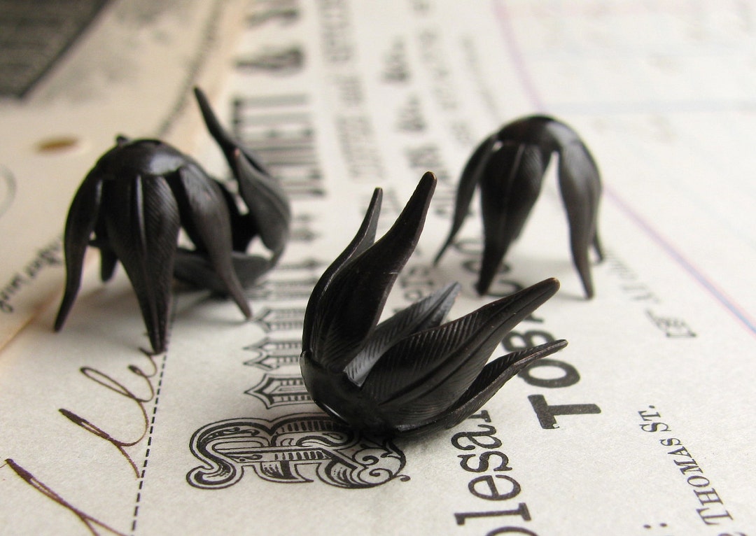12mm Pronged Calyx Bead Cap, Black Antiqued Brass 4 Bead Caps Art ...