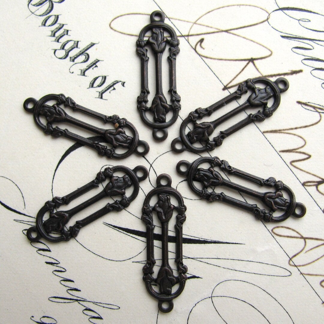 Twin Rosebud Link Bail, 24mm Black Antiqued Brass, 6 Connectors, Aged ...
