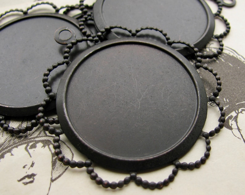 25mm Round Frame, Black Antiqued Brass (4 Brass Pendant Trays) Setting ...