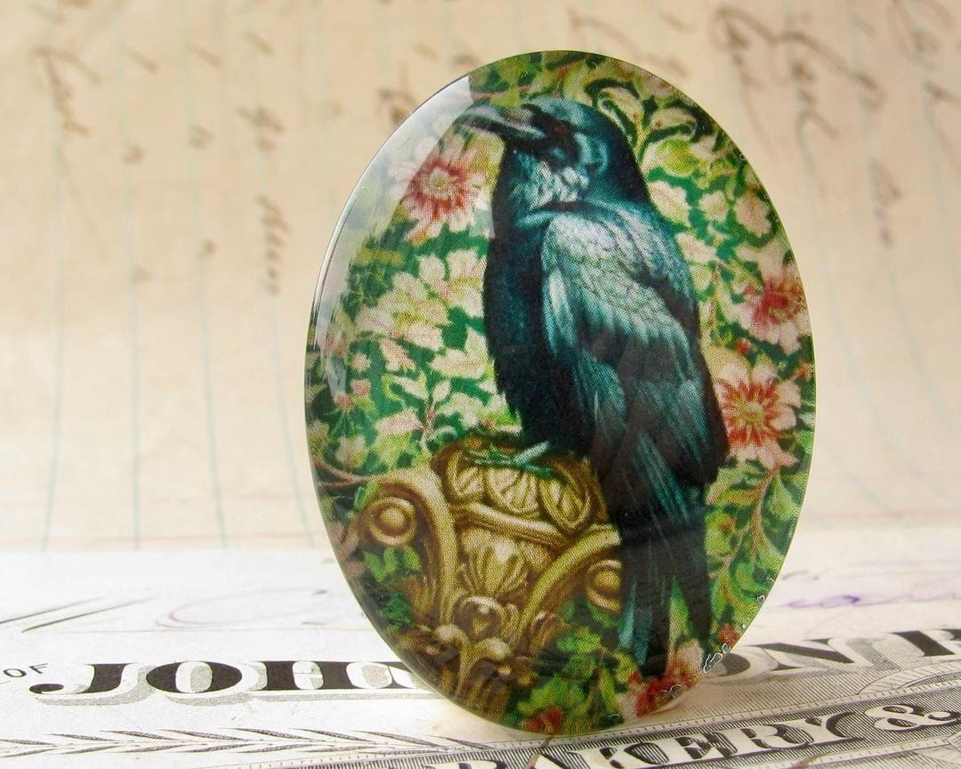 Raven, 40x30mm Glass Oval Cabochon, Dark Bird, Handmade in This Shop ...