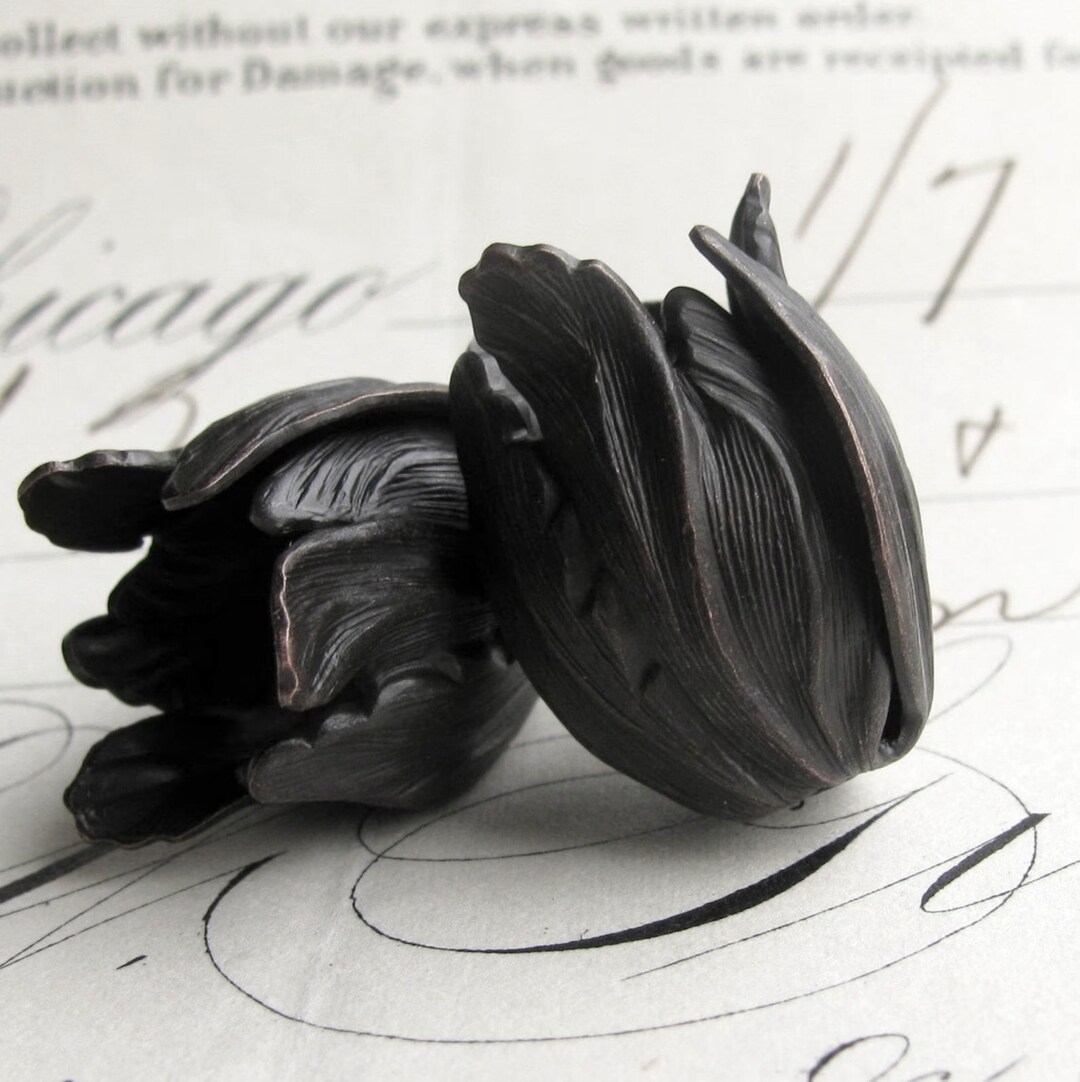 Black Tulip Bead Cap, Antiqued Brass (2 Beadcaps) Tassel Caps, Made in ...