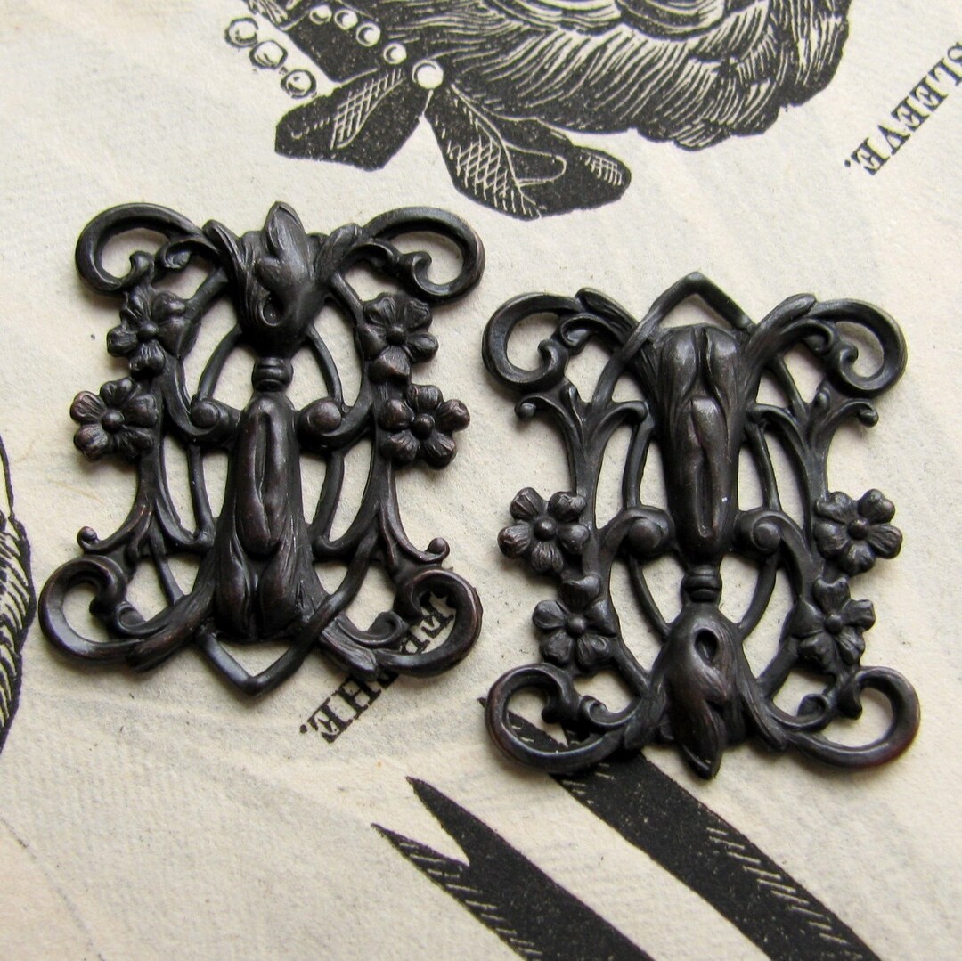 Art Nouveau Blooming Trellis Link, Oxidized, 23mm (2 Connectors) Black ...