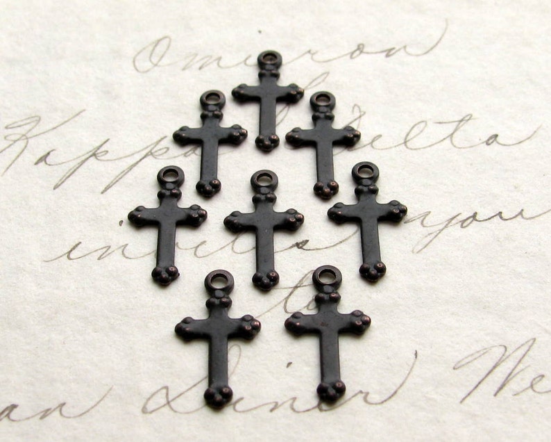 Tiny Black Cross Charms 12 Mini Crosses 12mm Black Brass - Etsy
