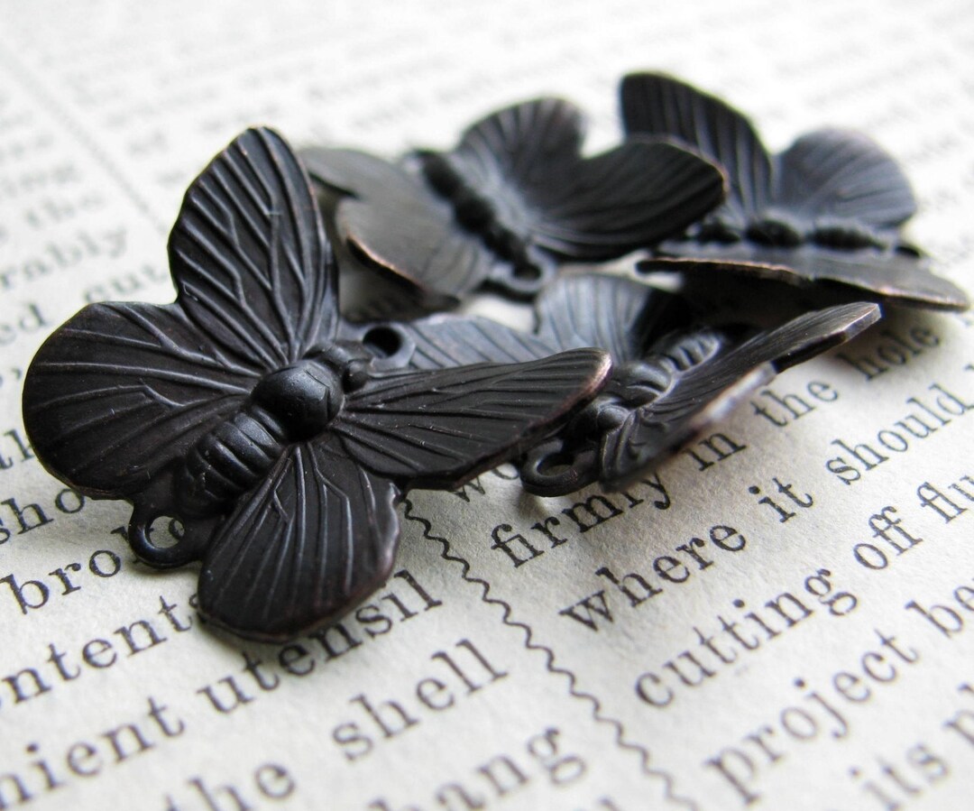 Black Butterfly Links 14x18mm, Oxidized Patina, 4 Double Connectors ...