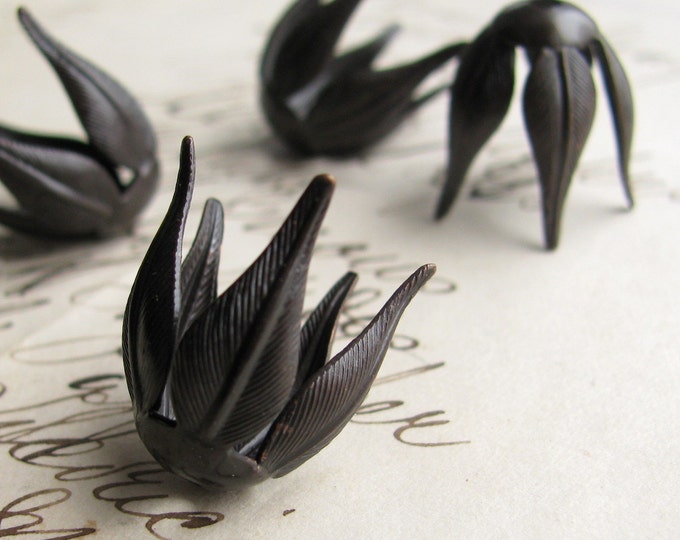 Large Art Nouveau Pronged Calyx Bead Cap 19mm Black Antiqued Brass 4 ...