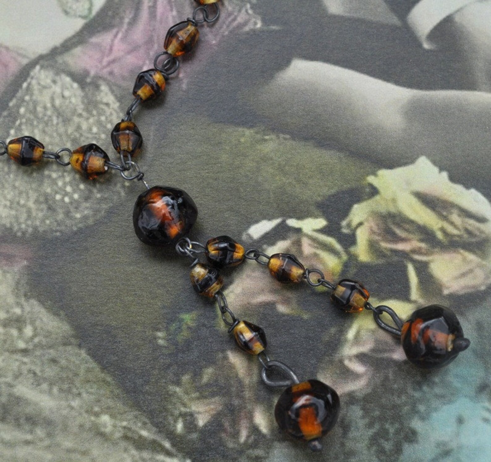 Vintage Tortoise Swirl Glass Rosary Chain Lariat Necklace - Etsy