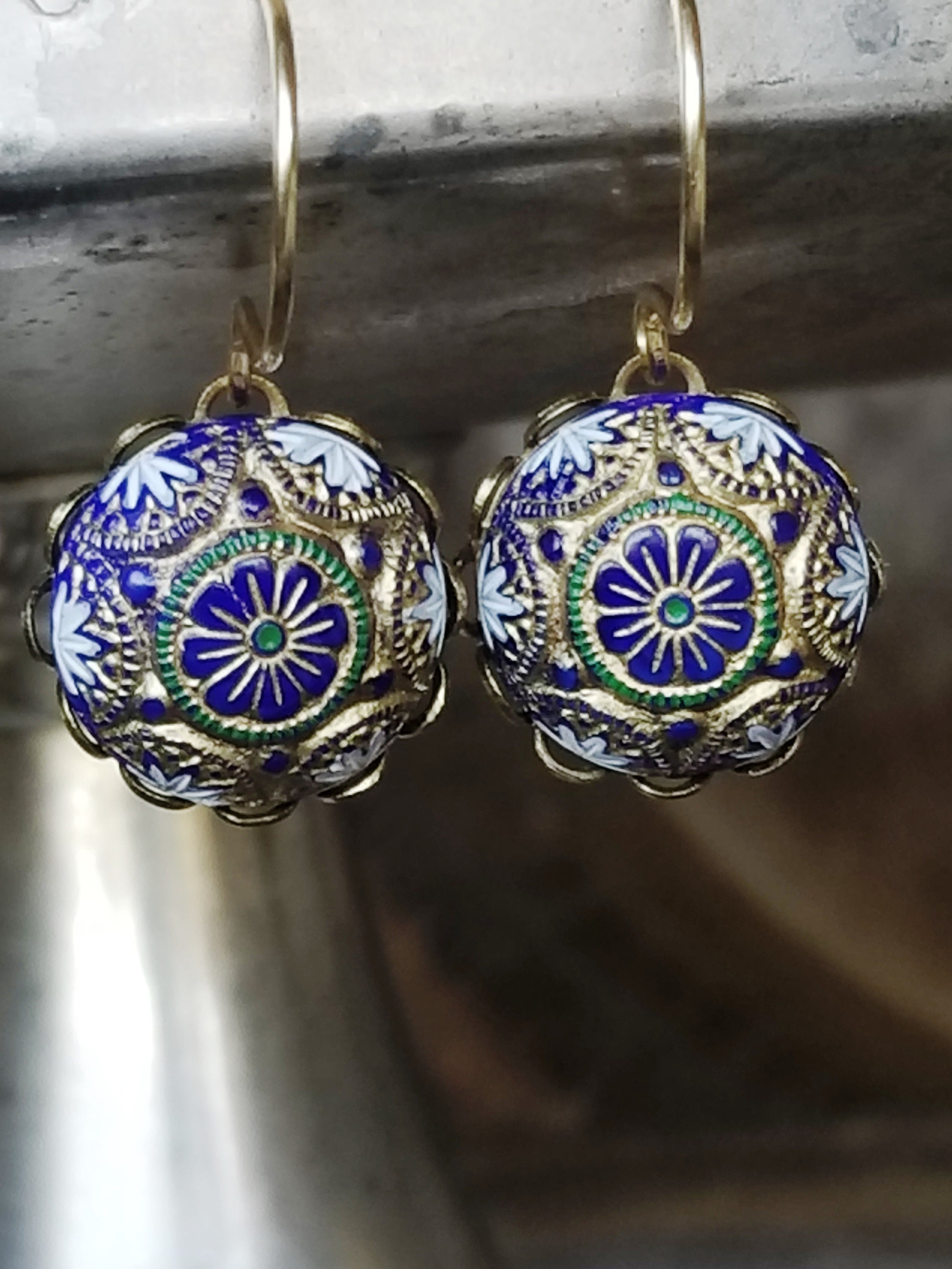 Vintage Jade Floral Pressed Glass Earrings - Etsy