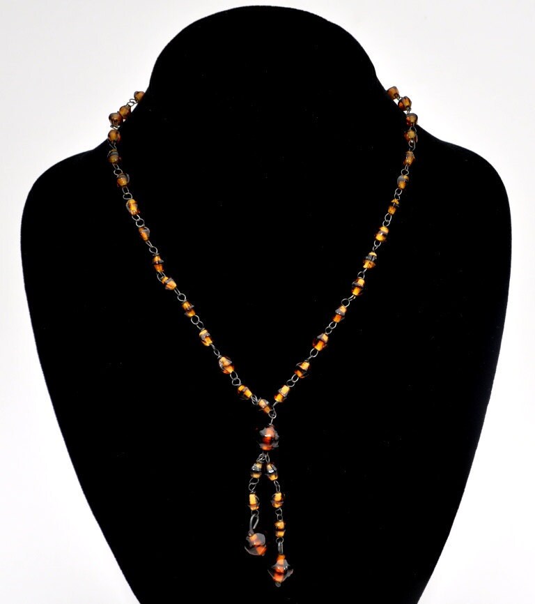 Vintage Tortoise Swirl Glass Rosary Chain Lariat Necklace - Etsy