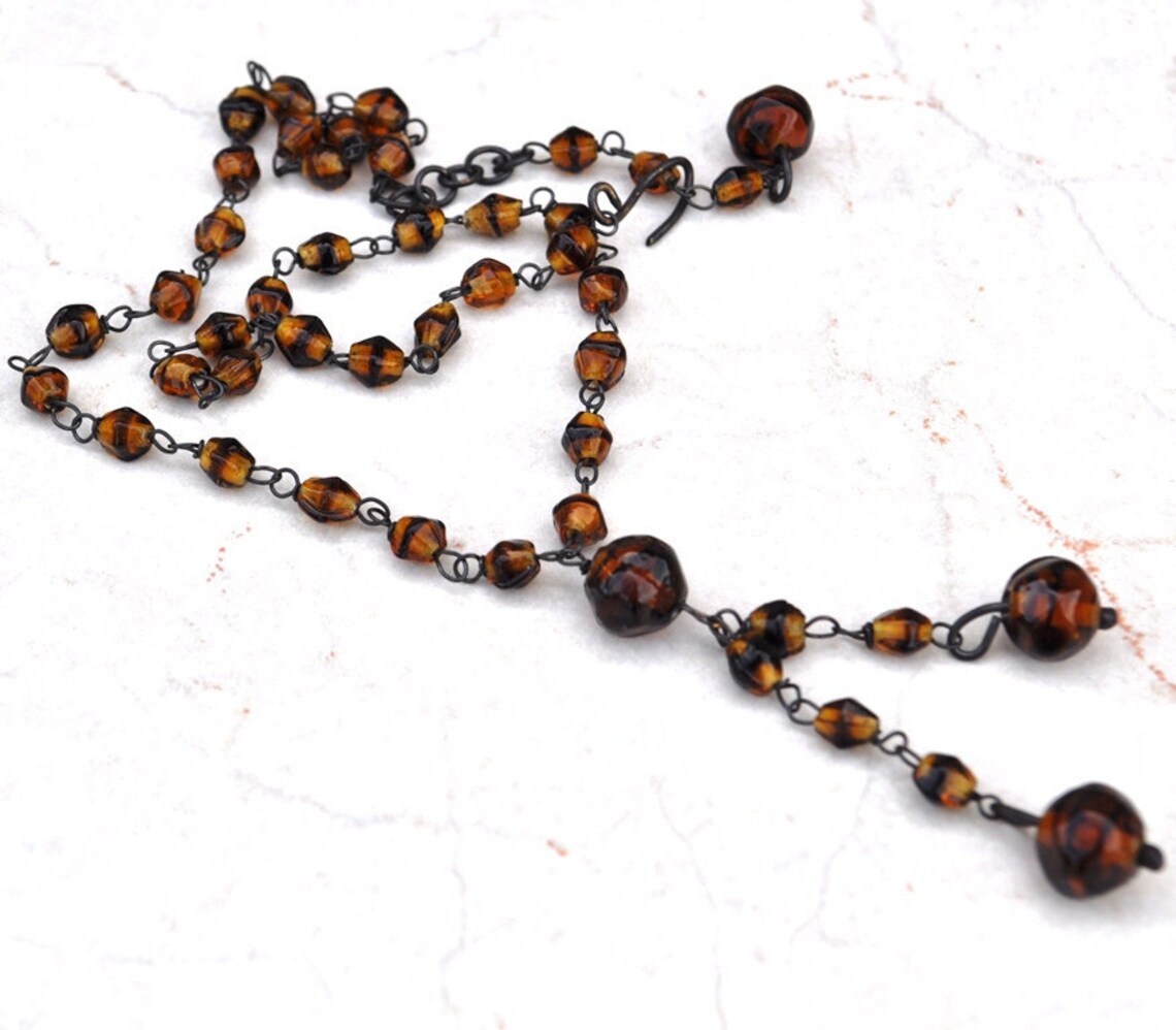 Vintage Tortoise Swirl Glass Rosary Chain Lariat Necklace - Etsy