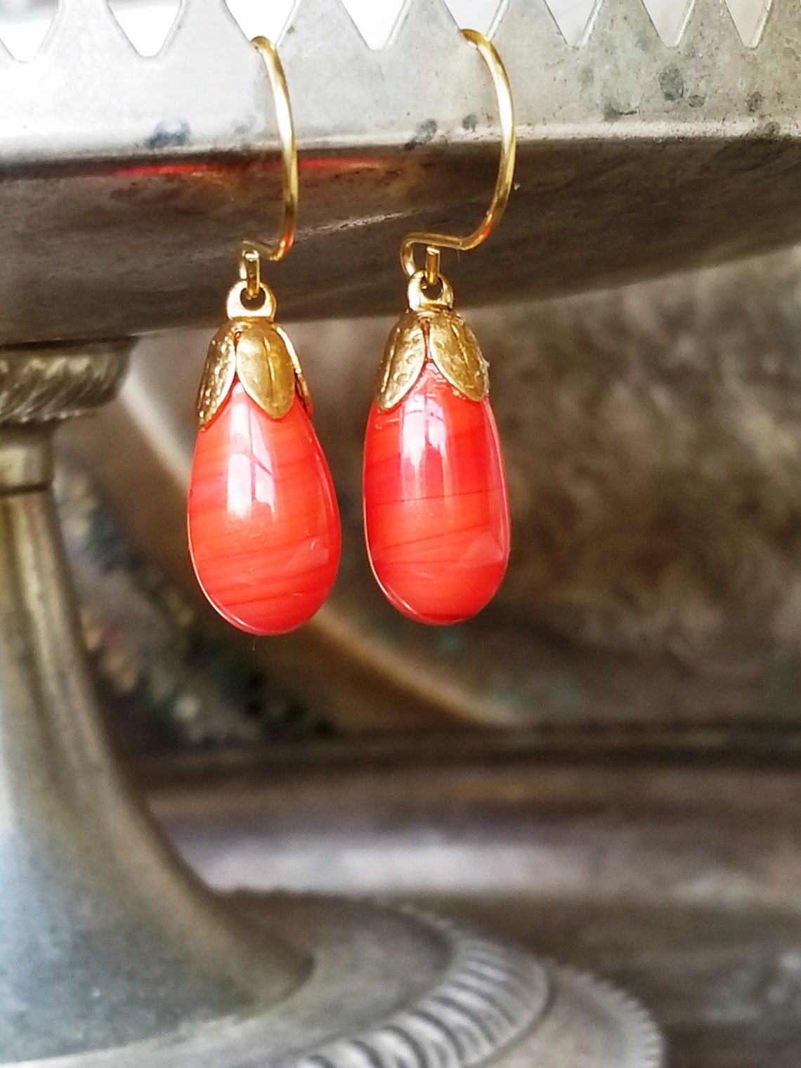 Vintage Jade Floral Pressed Glass Earrings - Etsy