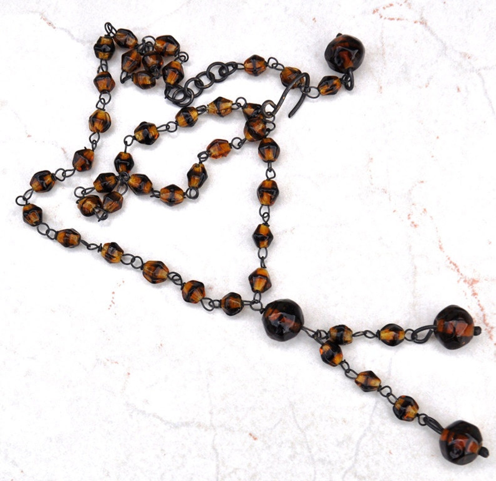 Vintage Tortoise Swirl Glass Rosary Chain Lariat Necklace - Etsy