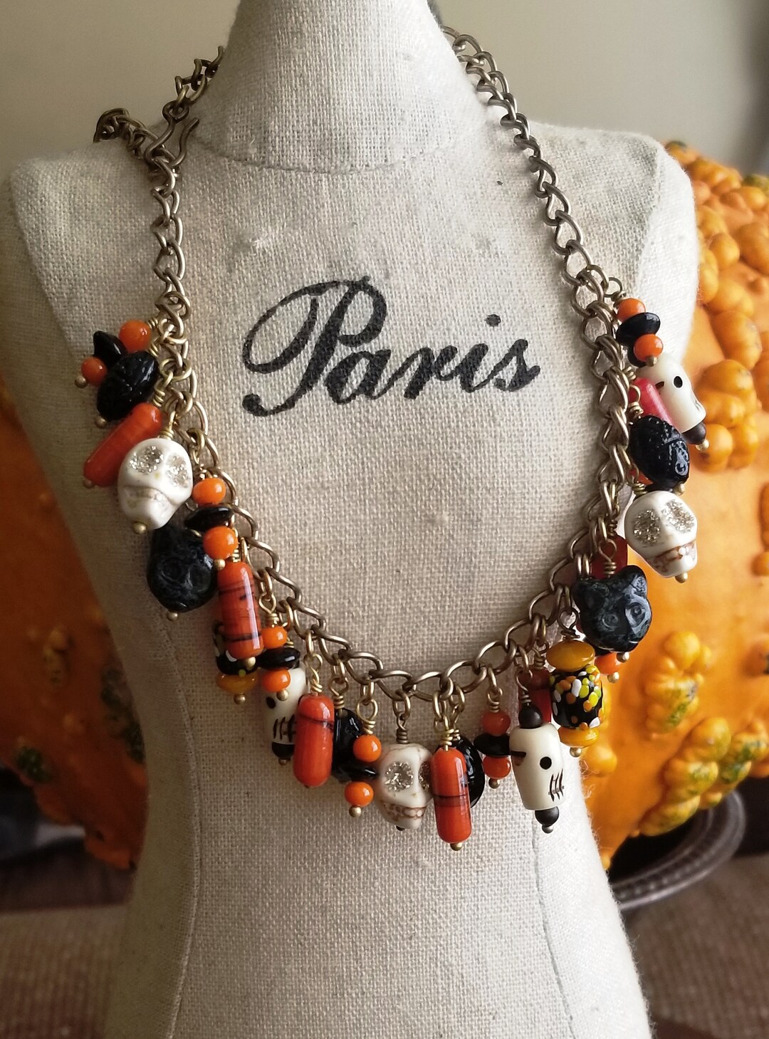 Halloween Skull Black Cat Voodoo Zombie Charm Necklace Vintage ...