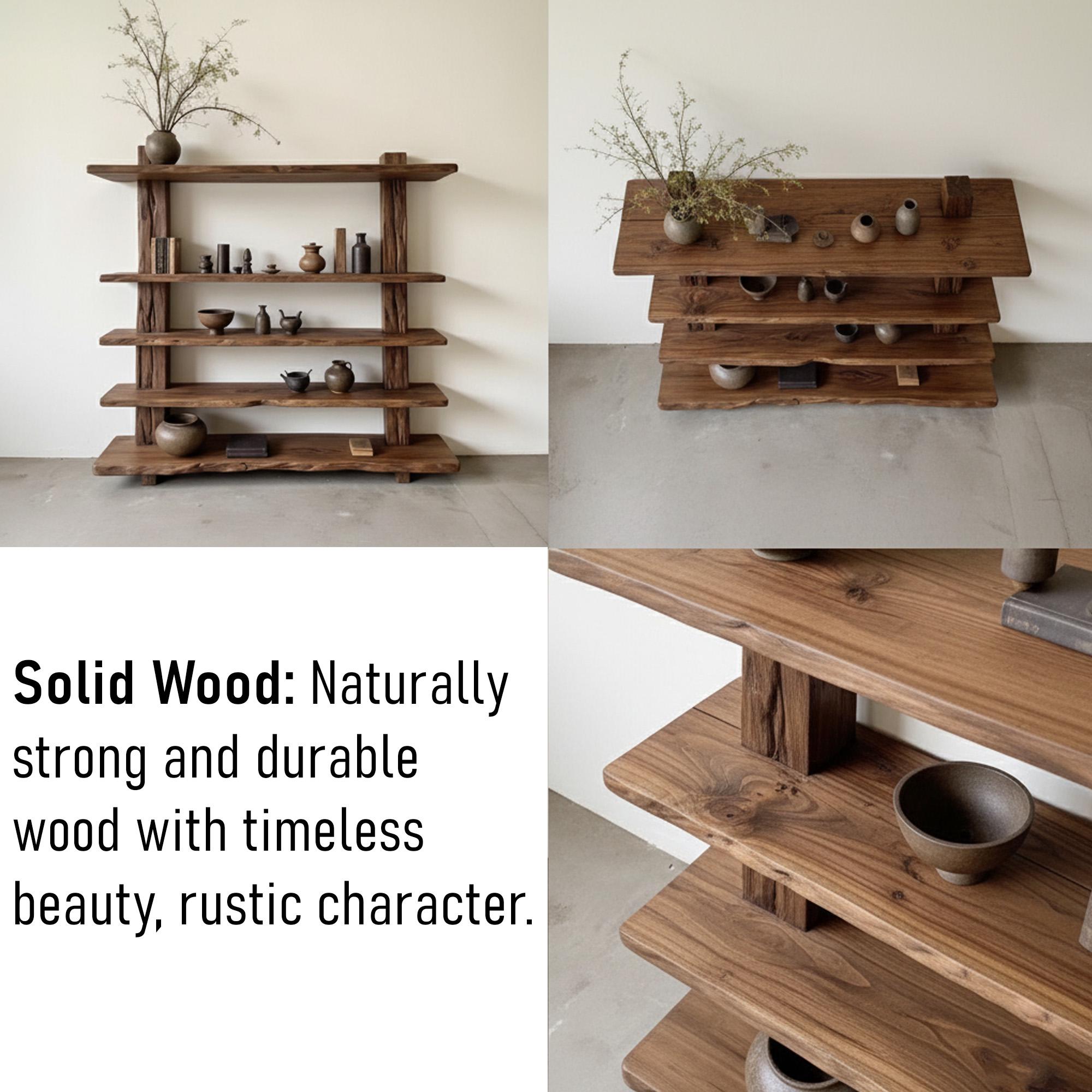 Solid Wood Bookcase Wall Mount Driftwood Bookshelf Cabinet Mid Century ...