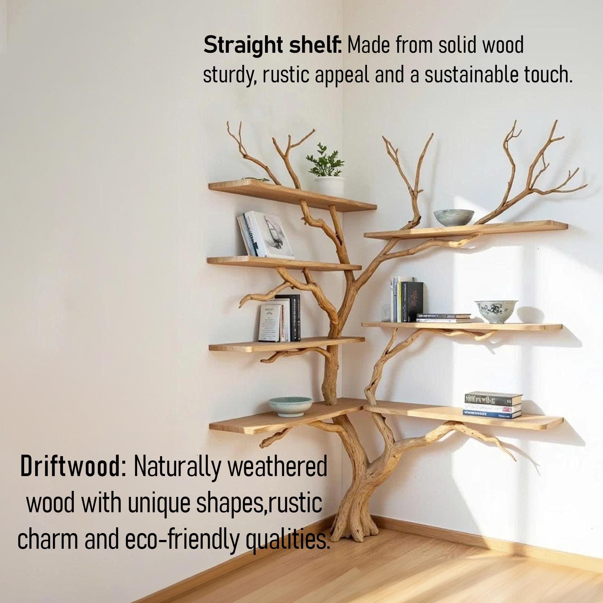 Corner Tree Branch Book Shelf Floating Shelving Floor Bookcase Solid ...