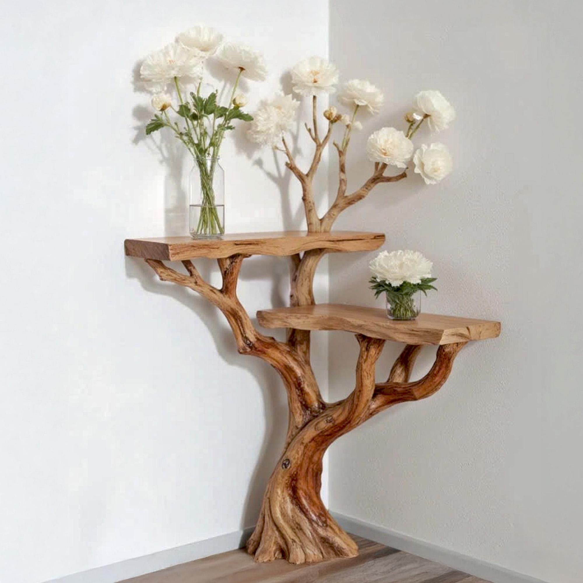 Corner Floating Console Table Tree Branch Driftwood Entryway Table ...