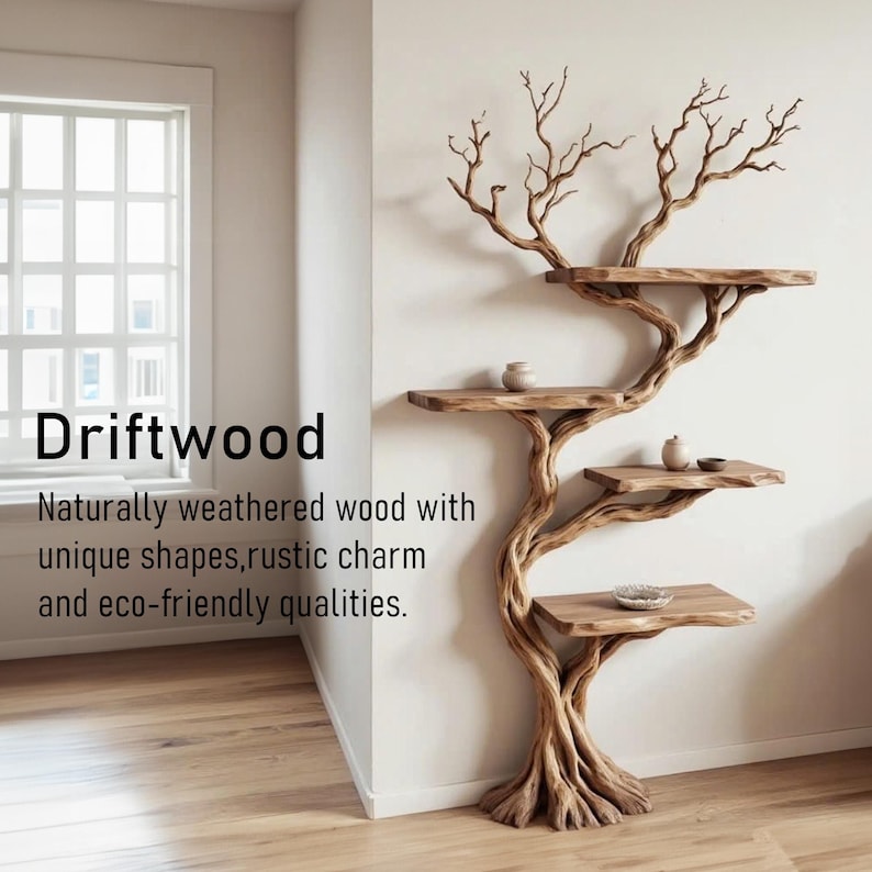 Tree Branch Bookshelf Solid Wood Floating Live Edge Wood Shelves Wall ...