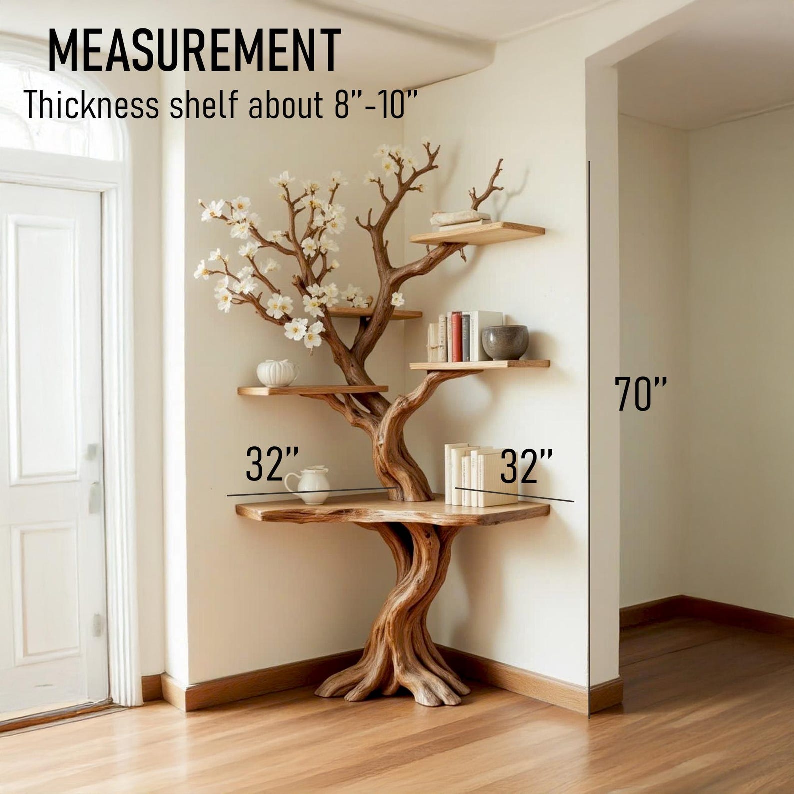 Tree Corner Floating Bookshelf Driftwood Branch Bookcase Wood Wall Book ...