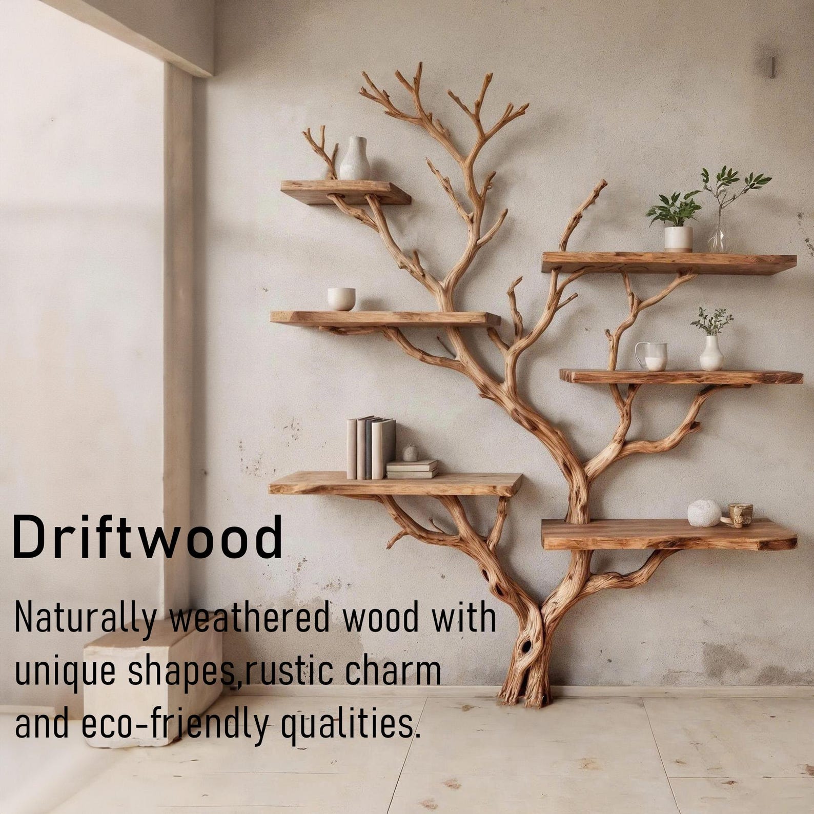 Tree Branch Bookshelves on Wall Natural Wood Bookcase Floor Bookshelf ...