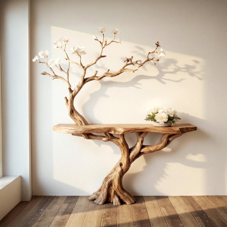Wood Console Table Natural Tree Branch Driftwood Entryway Table Branch ...