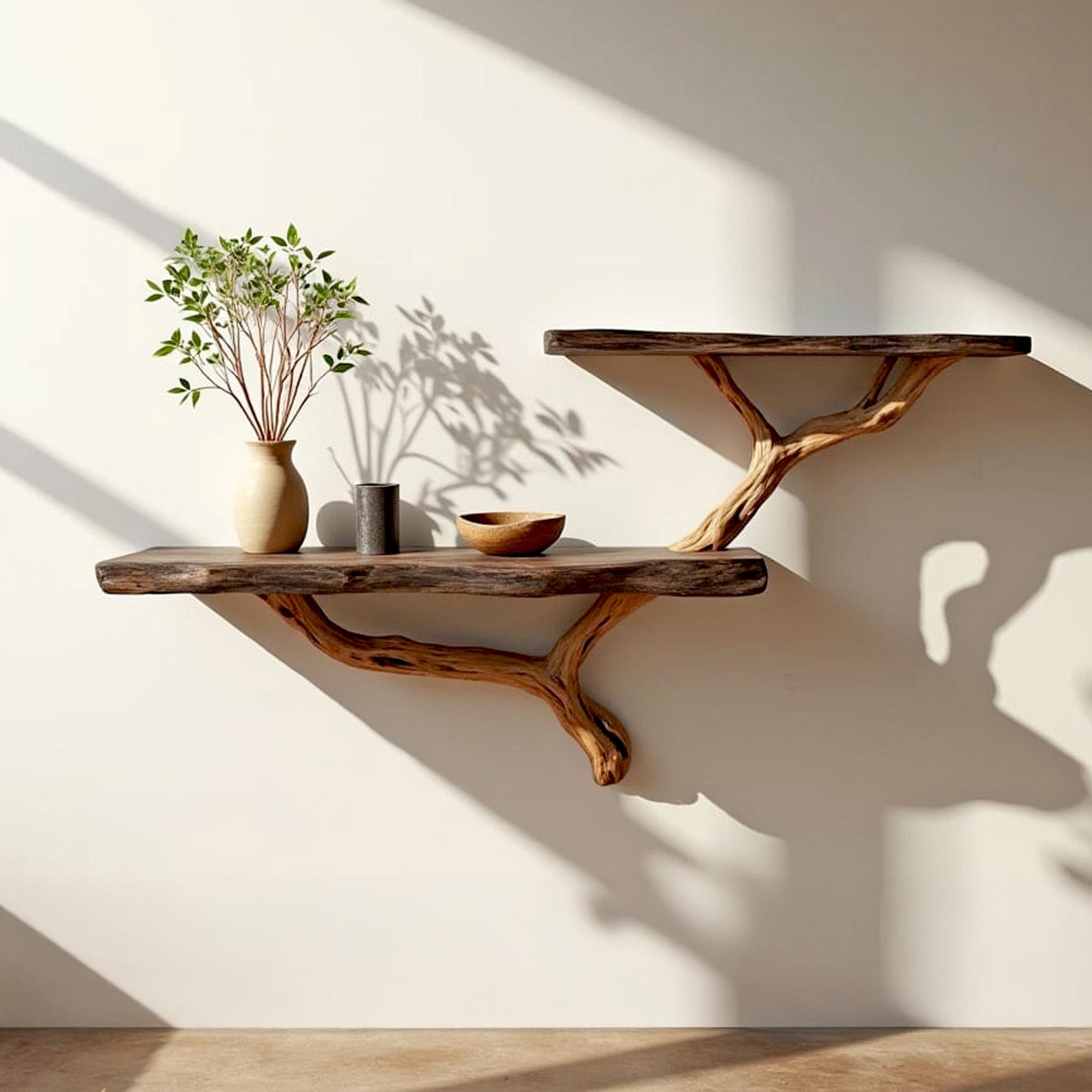 Driftwood Floating Shelf Tree Branch Wall Mount Solid Wood Bookshelf ...