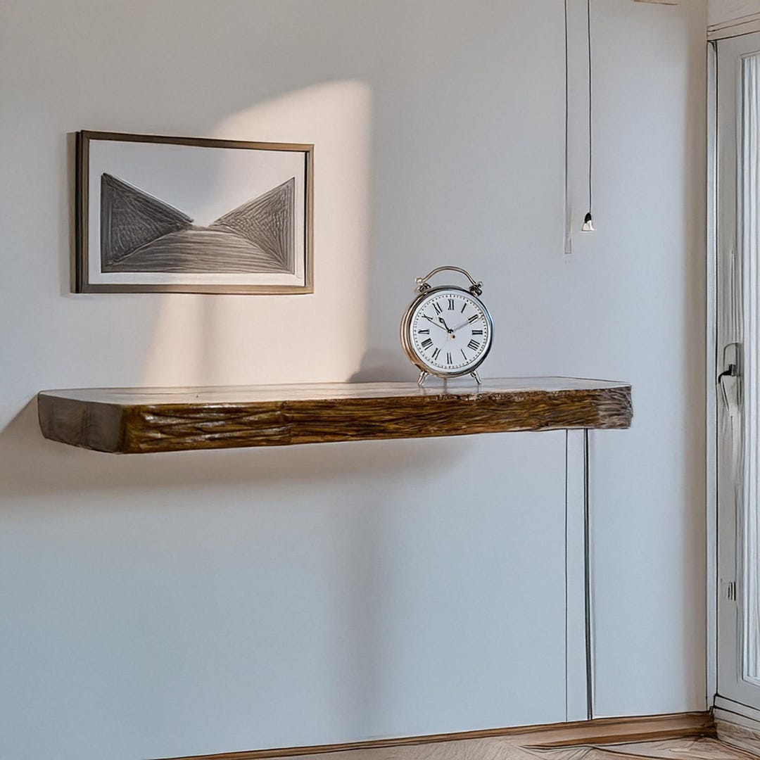 Solid Wood Bookcase Floating Wood Bookshelf Long Book Shelf Wavy Wall ...