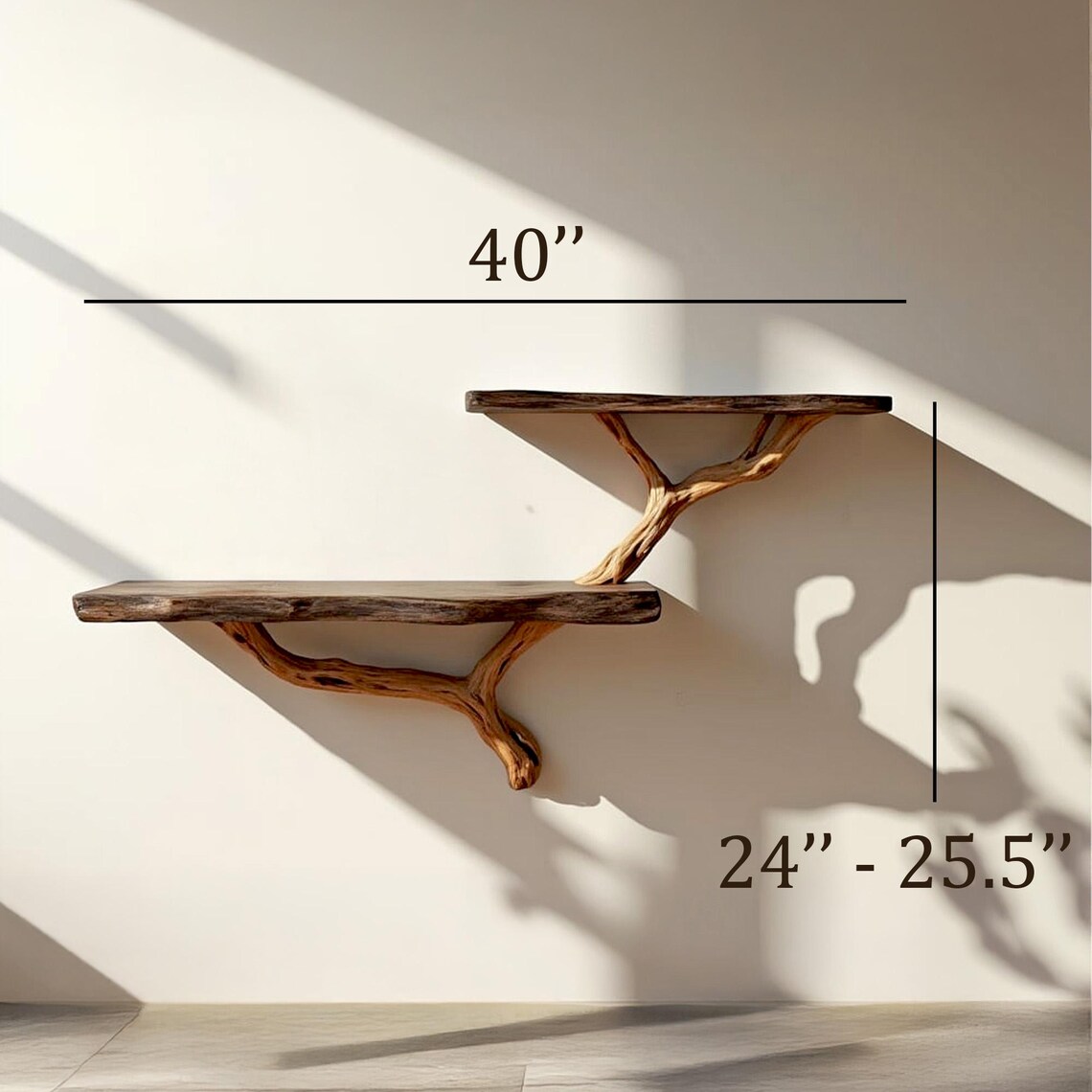 Driftwood Floating Shelf Tree Branch Wall Mount Solid Wood Bookshelf ...