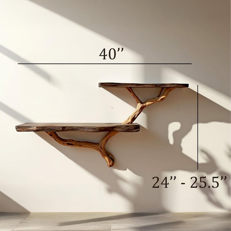 Driftwood Floating Shelf Tree Branch Wall Mount Solid Wood Bookshelf ...