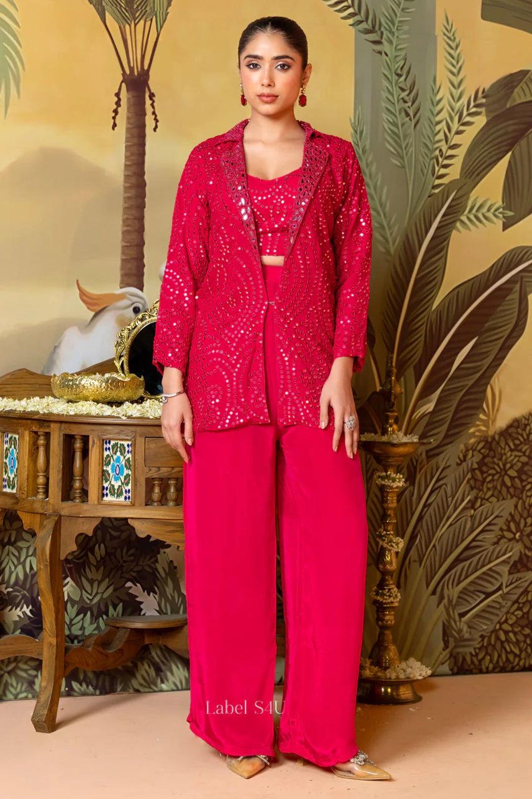 Ruby Red Mirror Work Co-ord Set | Label S4U - Etsy