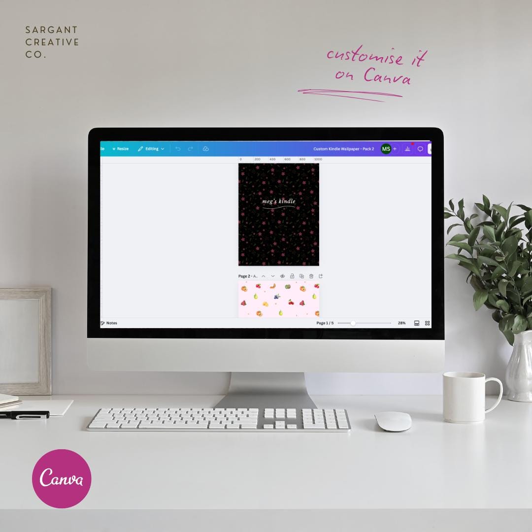 Custom Kindle Wallpaper - Pack 2 | Canva Customisable | Kindle Graphic ...