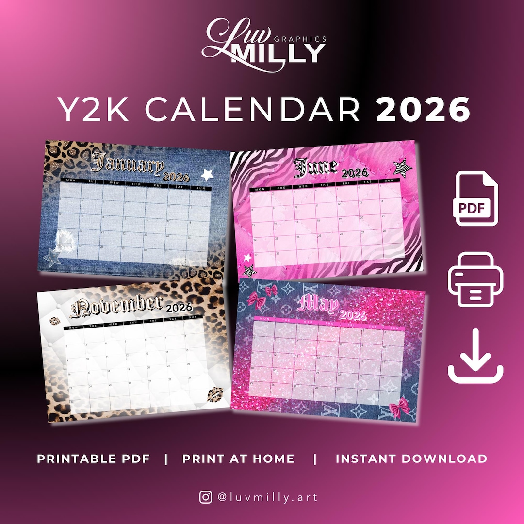 Y2K CALENDAR 2026 Digital Product Download Y2k Style Vintage 2000s ...