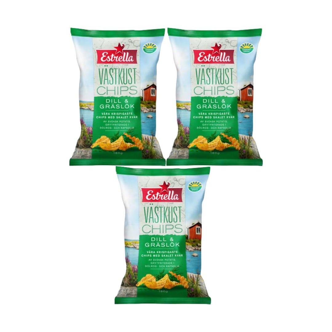 3x Estrella Västkustchips Dill Chives 180g Swedish Kettle Potato Chips ...