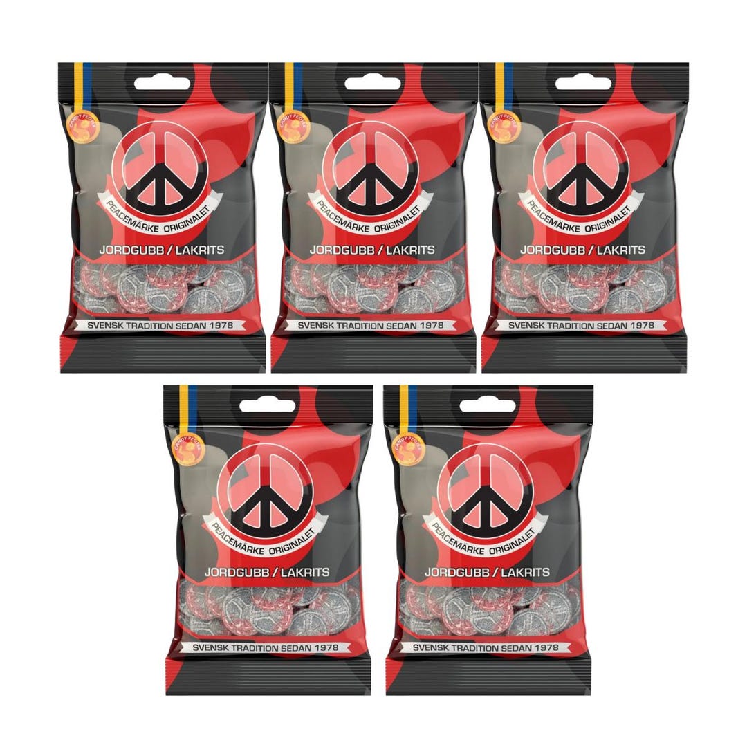 5 X Peacemärke Jordgubb & Lakrits 80g – Swedish Strawberry Licorice ...