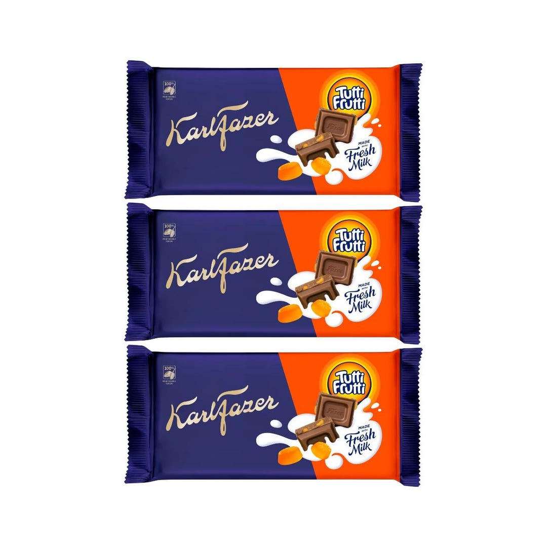Fazer Tutti Frutti Milk Chocolate Bars, Finnish Candy (3 Pack, 145g ...