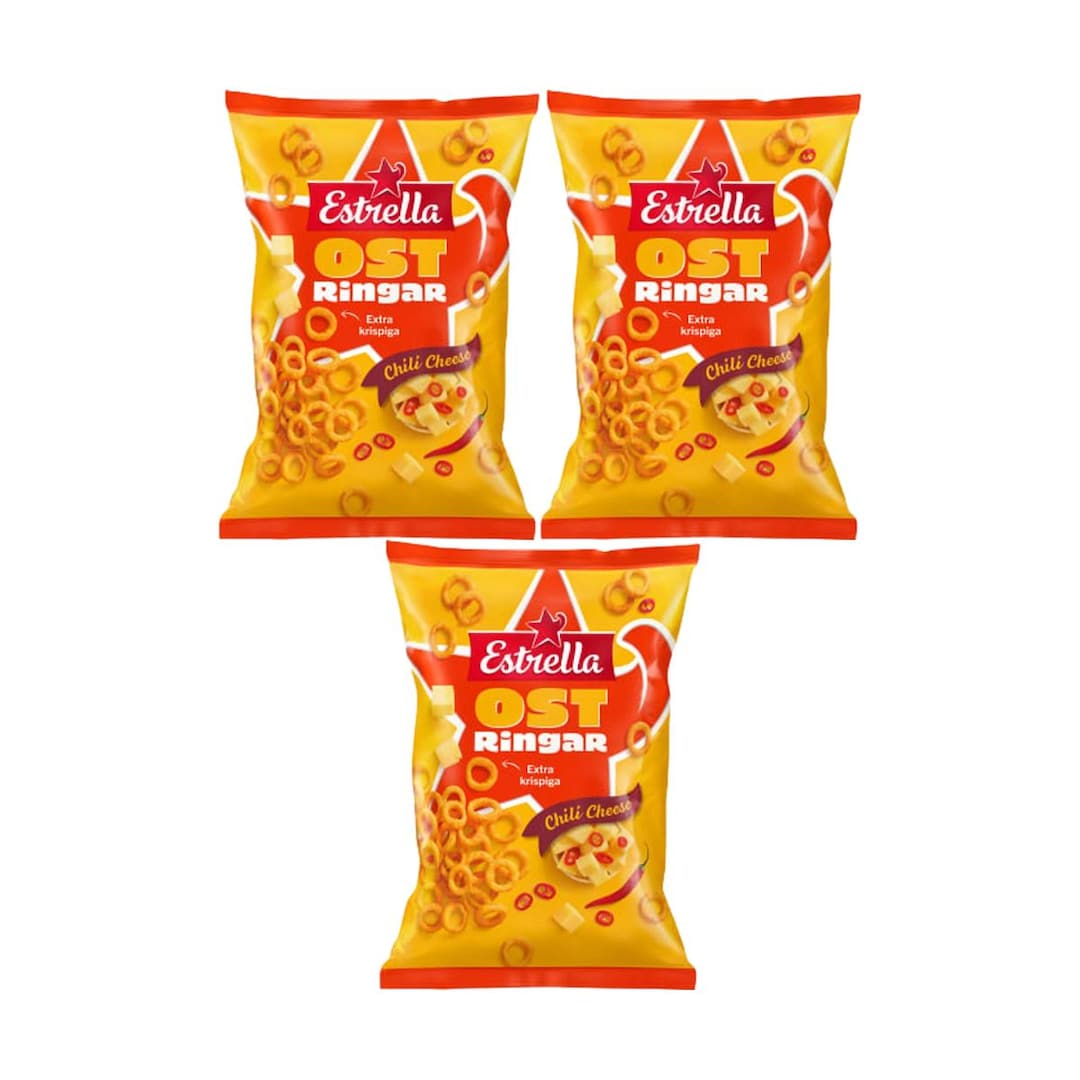3x Estrella Ostringar Chili Cheese 200g Swedish Cheese Rings Spicy ...