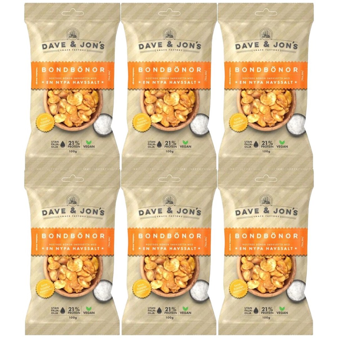 6-pack Dave & Jon’s Roasted Broad Beans Sea Salt 100g – Vegan Crunchy ...