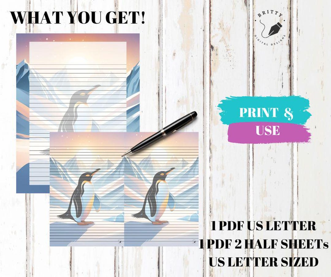Penguin Stationery Paper, Lined Stationery Paper, Printable Paper ...