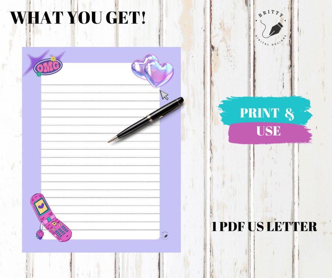 Y2K Stationery, Wide Ruled, Y2kstationery Set, Stationery, Printable ...