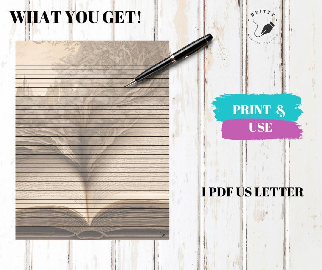 Bookish Stationery, Lined Paper, Book, Stationery Paper, Digital ...