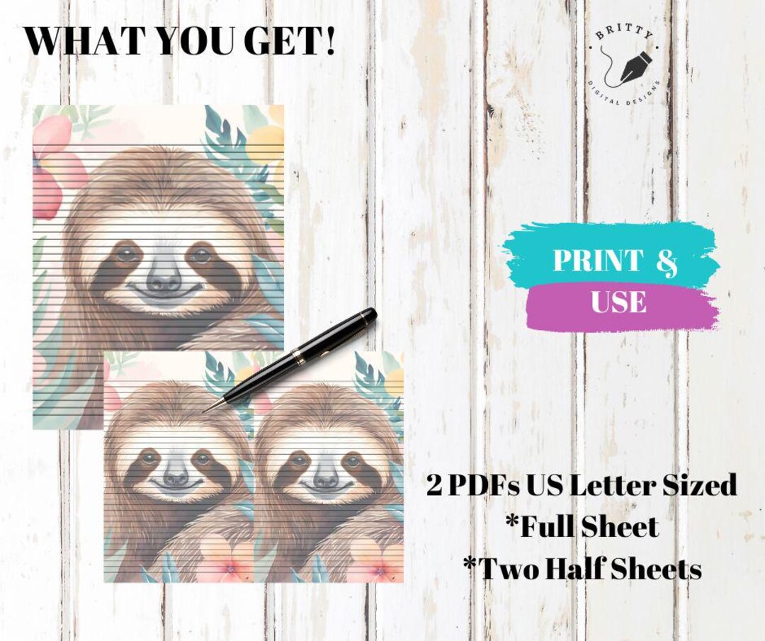 Sloth Stationery, Sloth, Cute Stationery Set, Journal, Journaling Paper ...