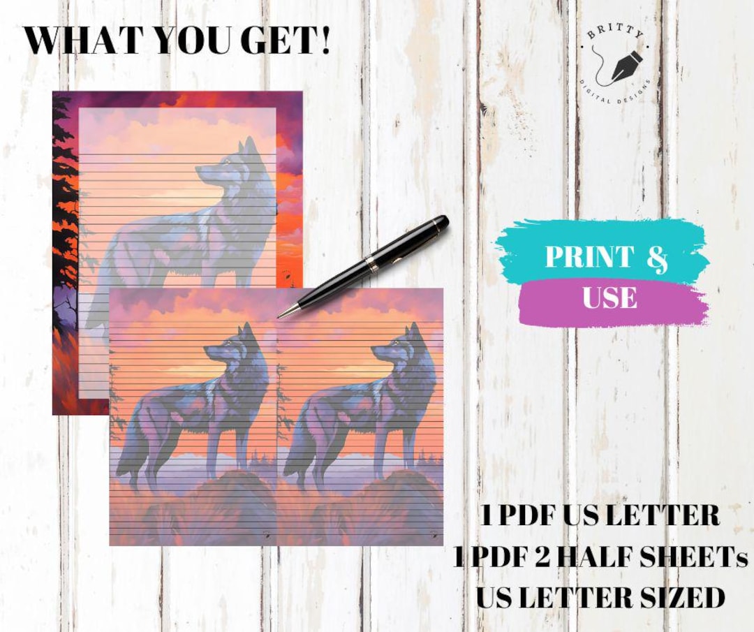 Wolf Stationery Paper, Lined Stationery Paper, Printable Paper, Letter ...
