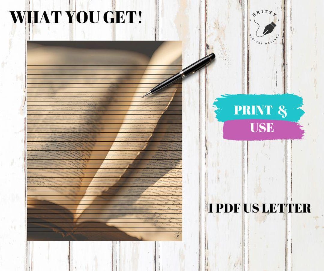 Bookish Stationery, Lined Paper, Book, Stationery Paper, Digital ...